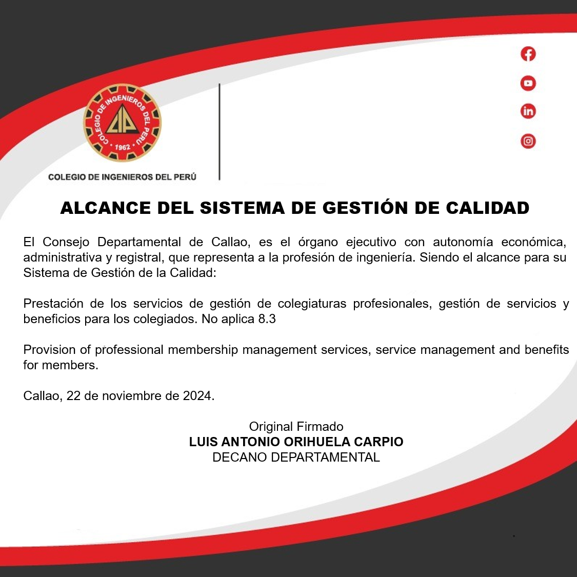 ALCANCE DEL SISTEMA DE GESTIÓN DE CALIDAD – CONSEJO DEPARTAMENTAL DEL ...
